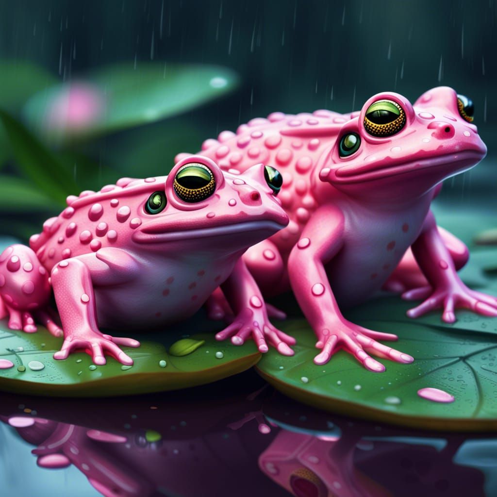 Pink Frogs in the Rain - AI Generated Artwork - NightCafe Creator
