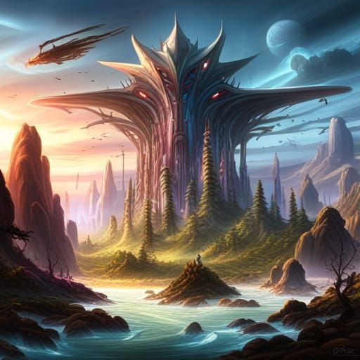 alien world with herds of six legged creatures being hunted by flying ...