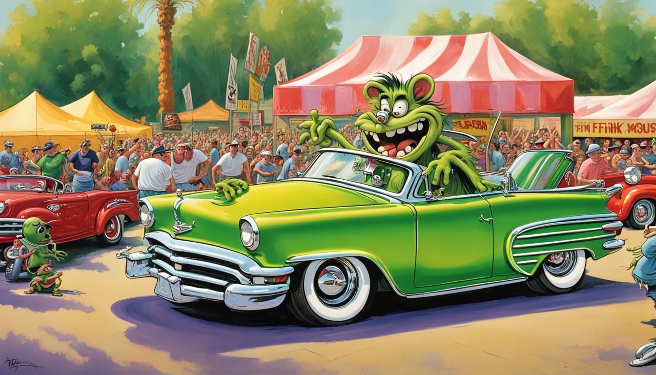 Rat Fink, the eccentric cartoon character, making a lively appearance ...