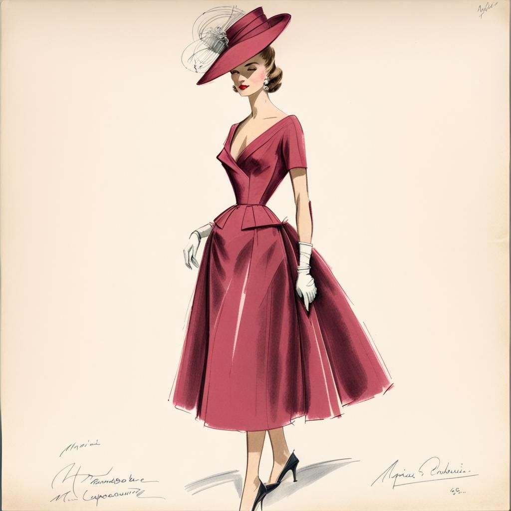 Croquis d'une robe haute couture , 1955. Titre : " Madrid". - AI ...