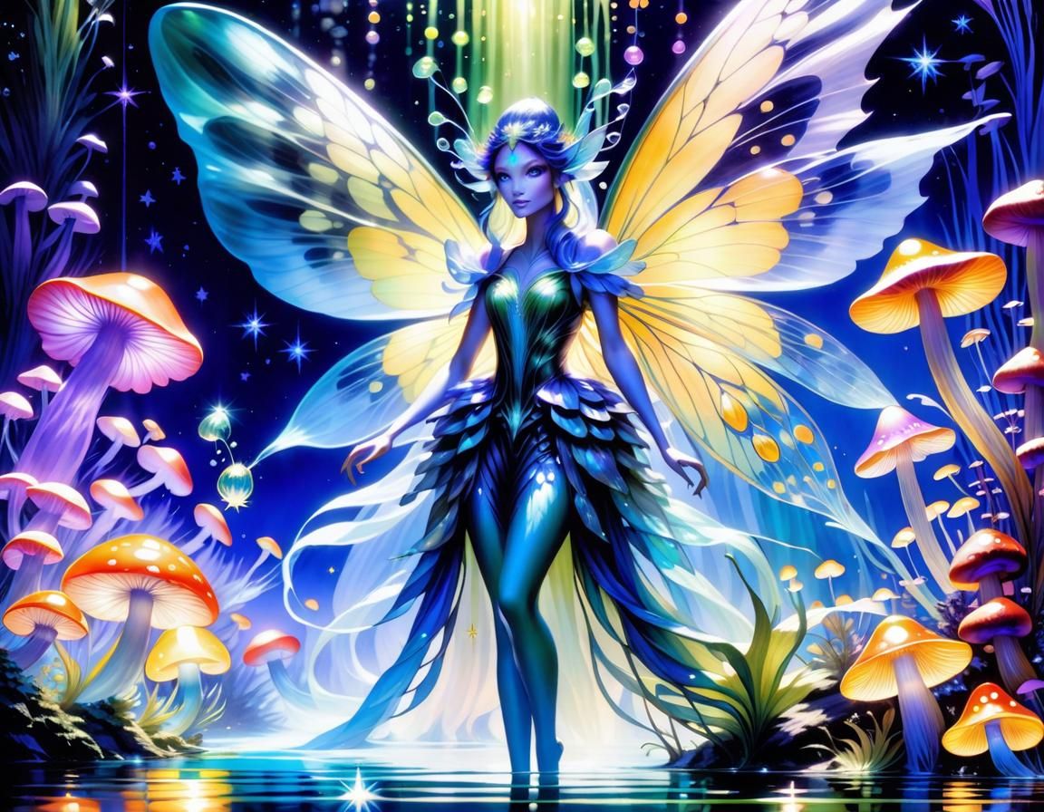 (Full body head to toe painting 1.8) of a (Stunningly beautiful ethereal translucent water ...