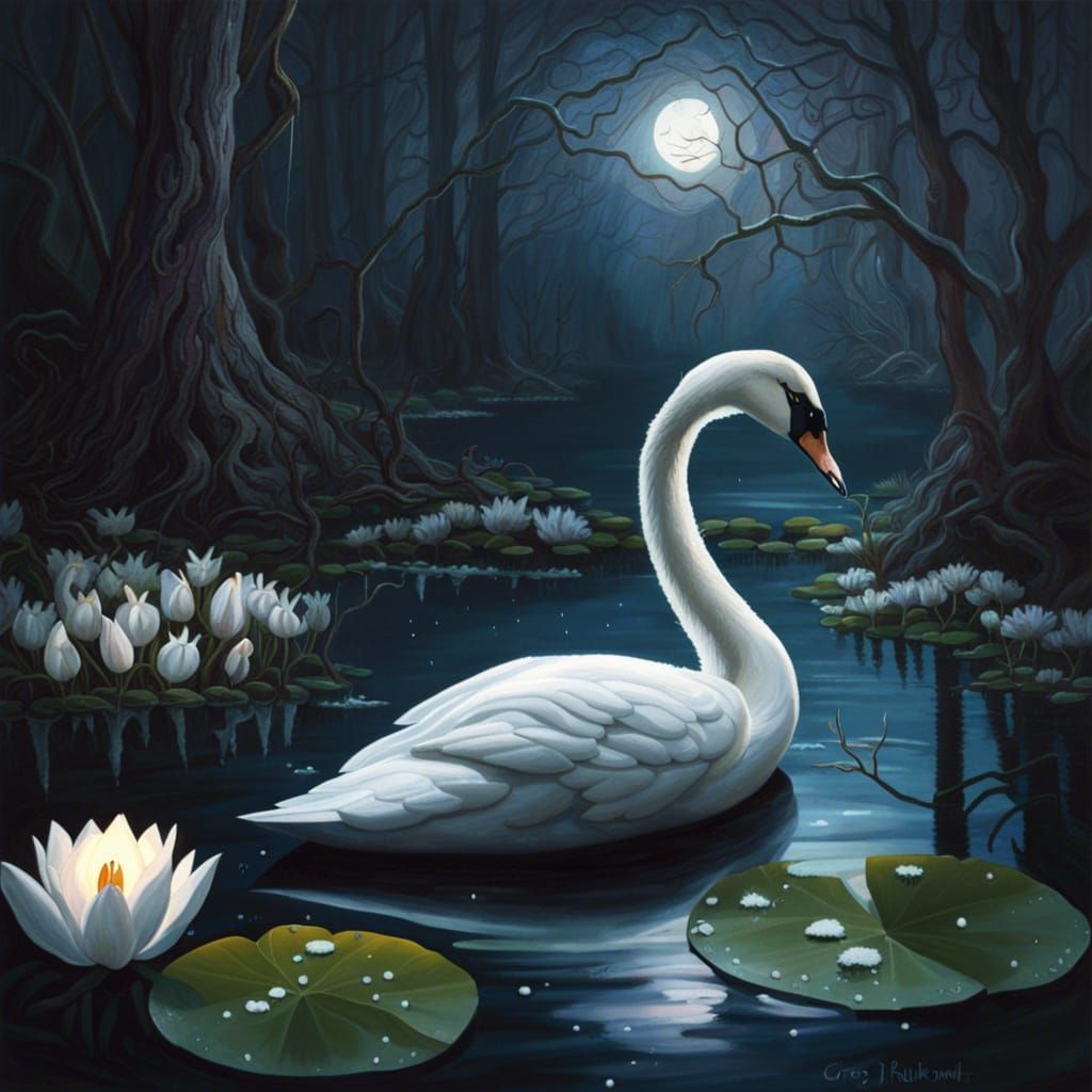 moonlight swan - AI Generated Artwork - NightCafe Creator