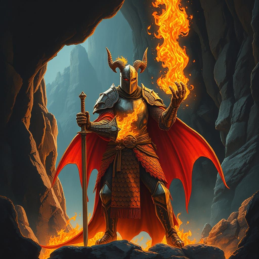 Epic Fire Knight in Dragon-Scale Armor Battles in ... - AI Art