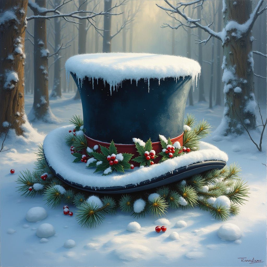 Snow Covered Top Hat - Surreal Winter Top Hat in Impressive ...