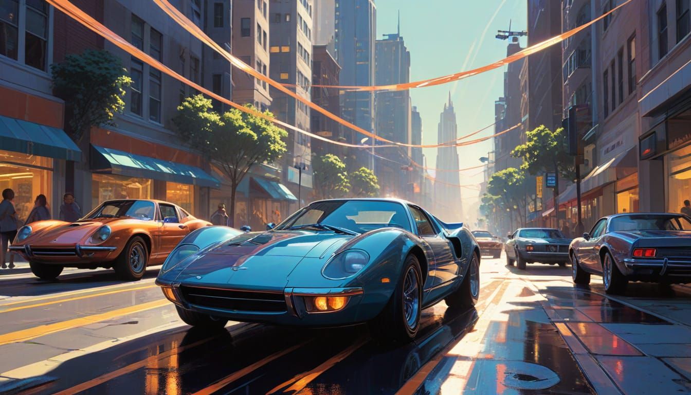 Festive Comic Book Street Scene in Pastel Colors - AI Art