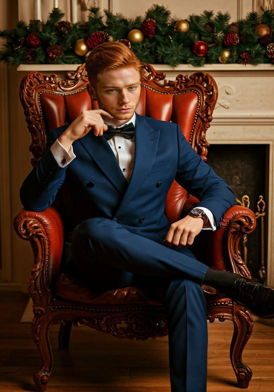 Home for the Holidays - Dashing Gentleman Relaxing by Firepl...