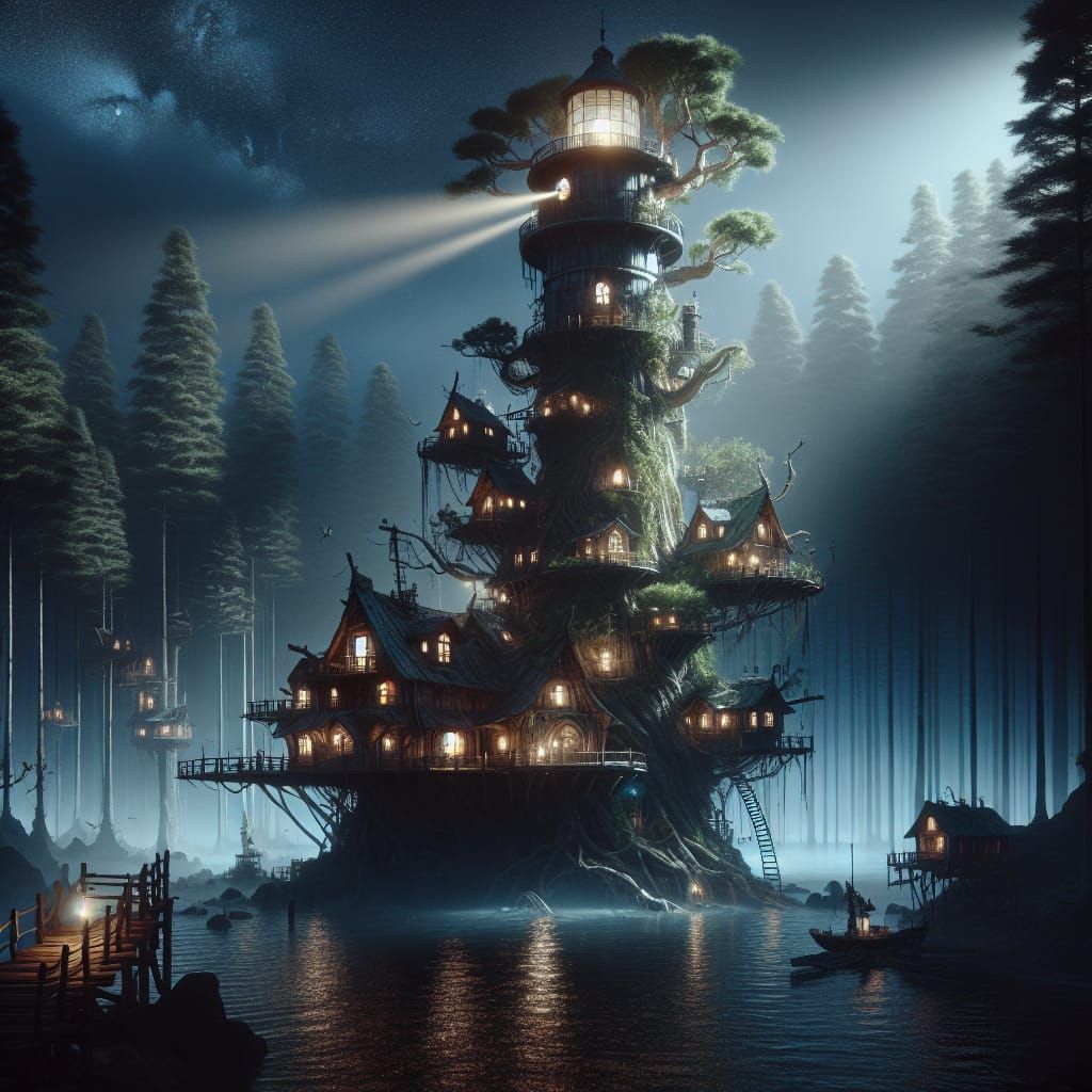 Lighthouse treehouse - AI Generated Artwork - NightCafe Creator