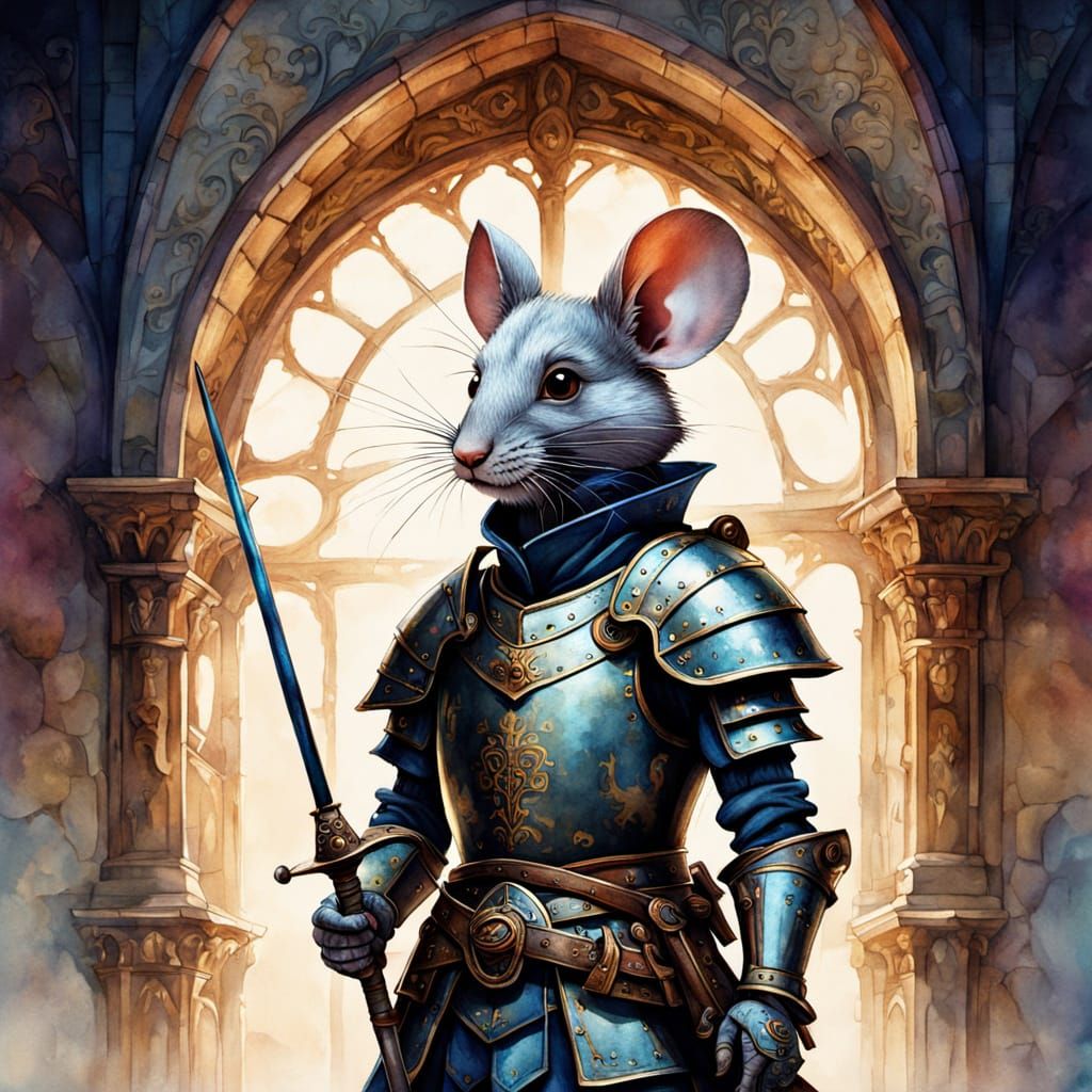 Elegant Mouse Knight in Whimsical Armor, Renaissan... - AI Art