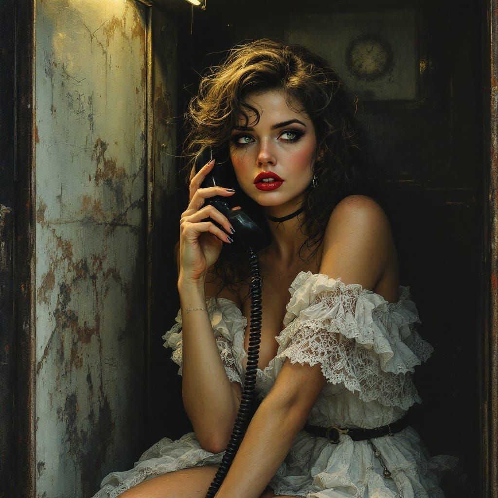 Skarlett, 1960's pin up girl, In a Phonebooth, Open Telephone book