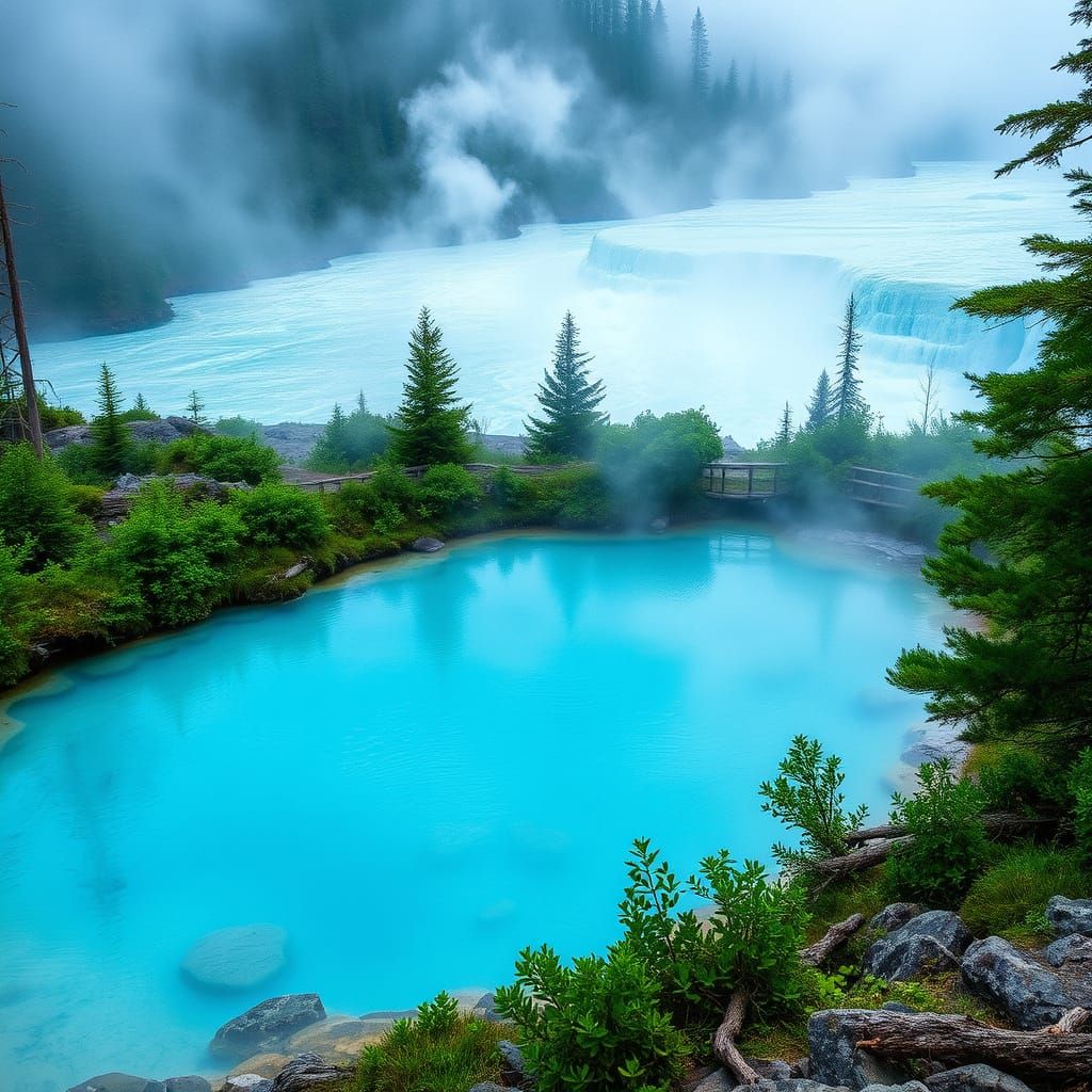 Hot spring meets a cold river. - Turquoise Oasis Meets Maje...