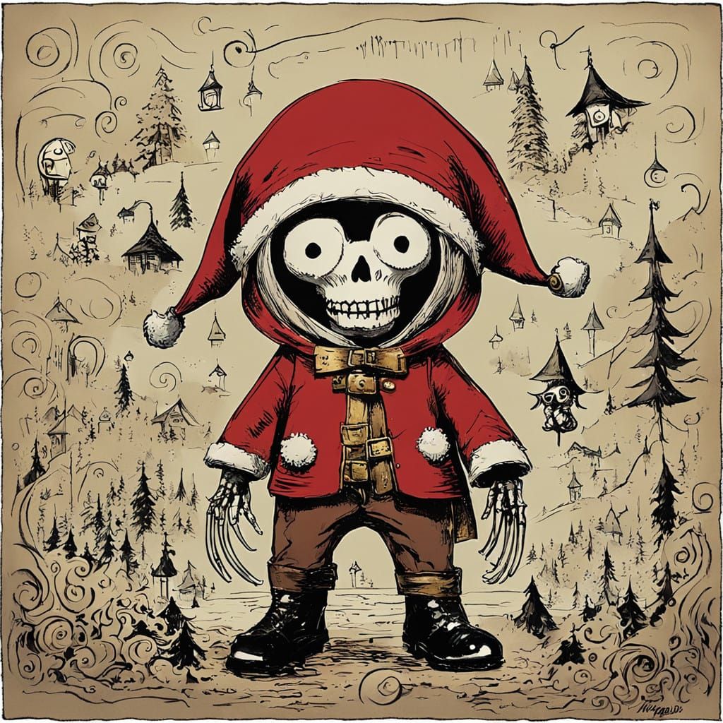 Jolly Skeleton in Santa Regalia - AI Art