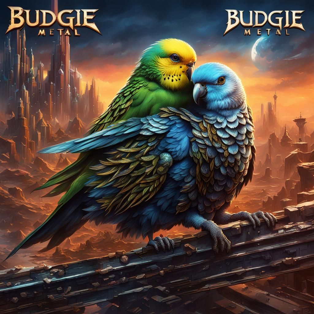 The heavy metal band Budgie on the cover of an album. - AI Generated ...