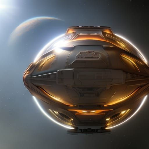 Hyper detailed photorealistic art of a detailed alien space ship ...