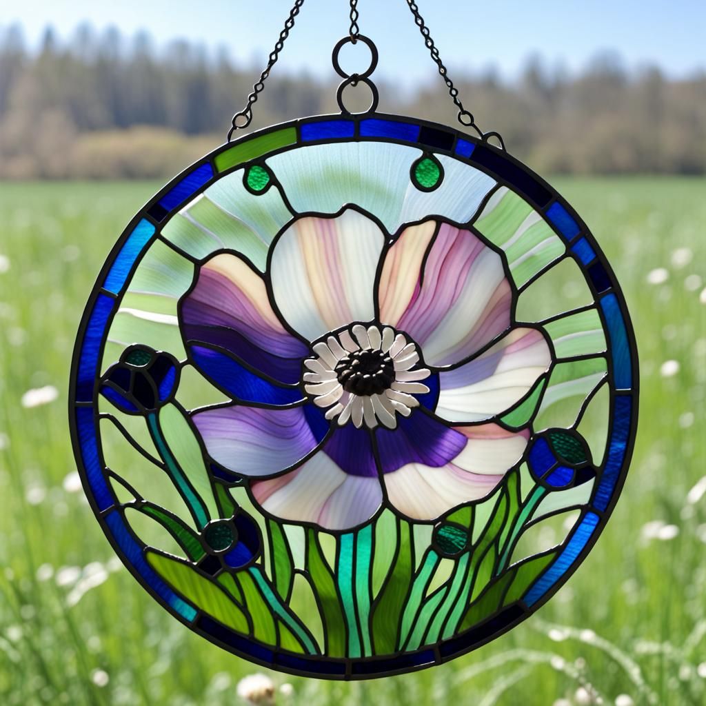 stained glass anemone in a field - AI Generated Artwork - NightCafe Creator