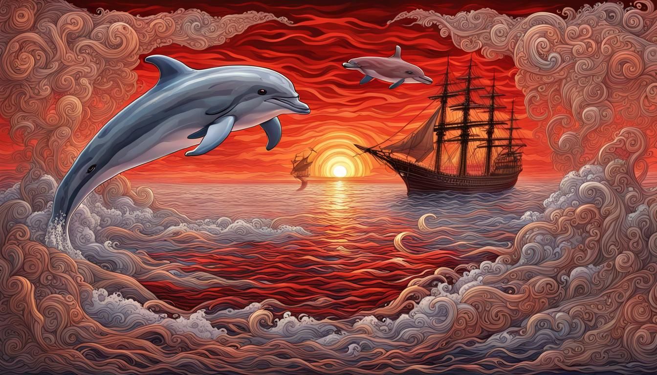 Dolphin meets a ghost ships - AI Generated Artwork - NightCafe Creator