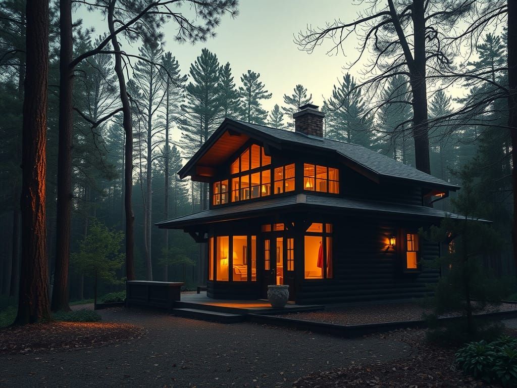 Surreal Digital Expressionist Cabin in Woods, Capt... - AI Art