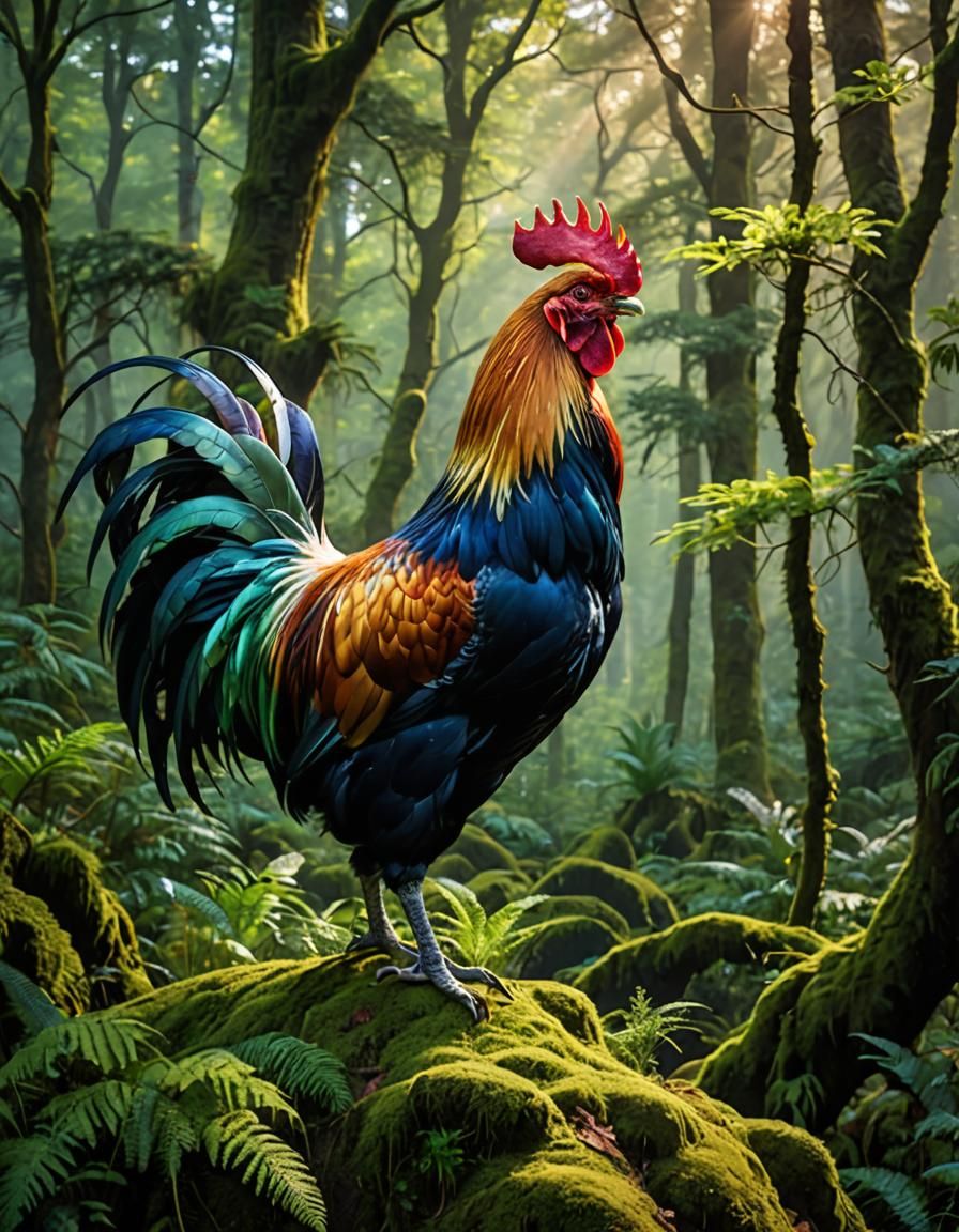 Epic Rooster in the forest - AI Generated Artwork - NightCafe Creator