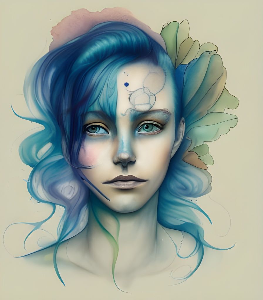 A watercolour portrait of a blue-haired woman by Agnes Cecile, Anna ...