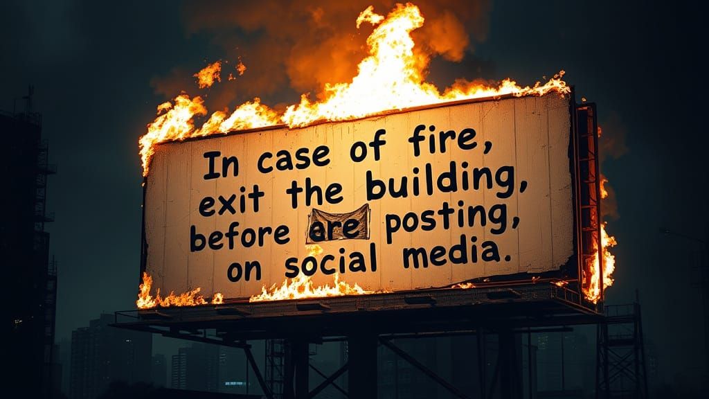 A Billboard. In case of fire, exit the building, before posting on ...