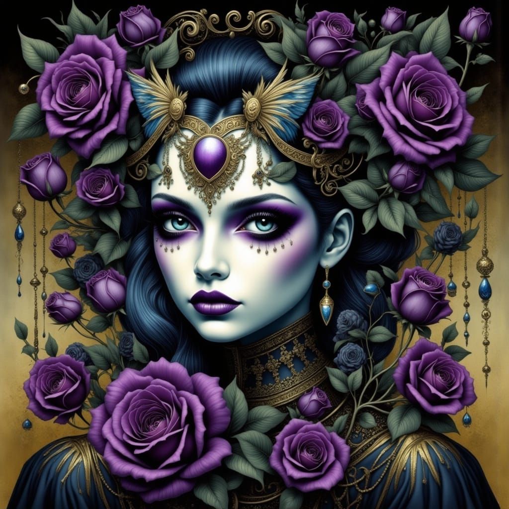 Ethereal Violets in Dark Fantasy Oil Painting - AI Art
