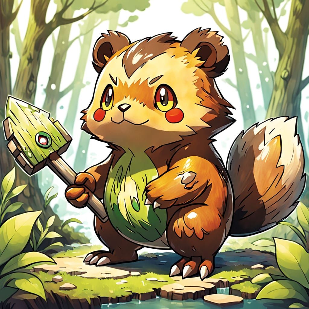 Beaver-Inspired Fakemon with Wise Expression in Cl... - AI Art