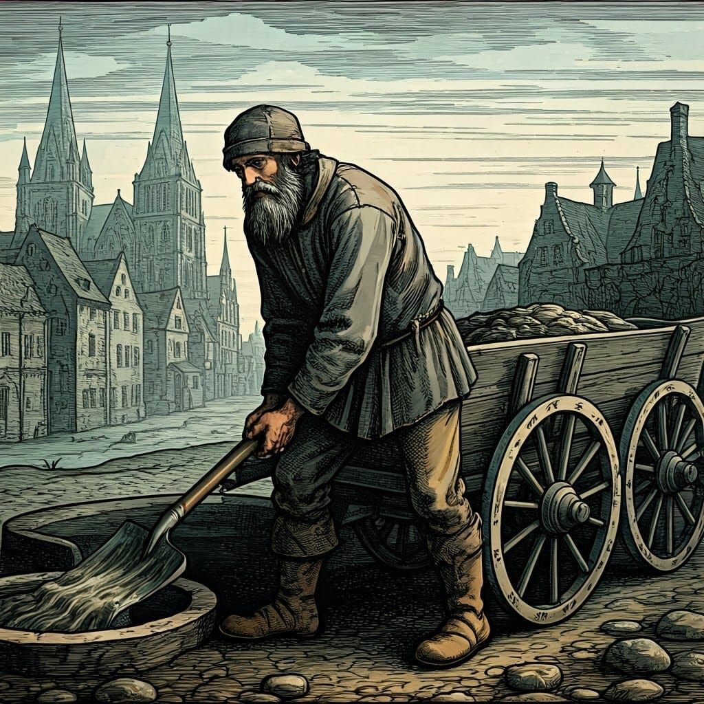 Gong farmer (clearing a cesspit) - Medieval Laborer in Grimy...