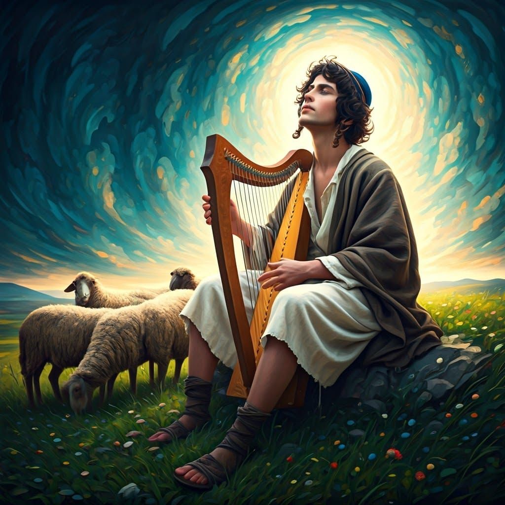 Handsome Hebrew Shepherd Boy in Traditional Attire... - AI Art