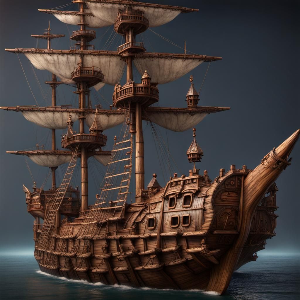 giant pirate ship carved out walnut log,real detailed textures ...