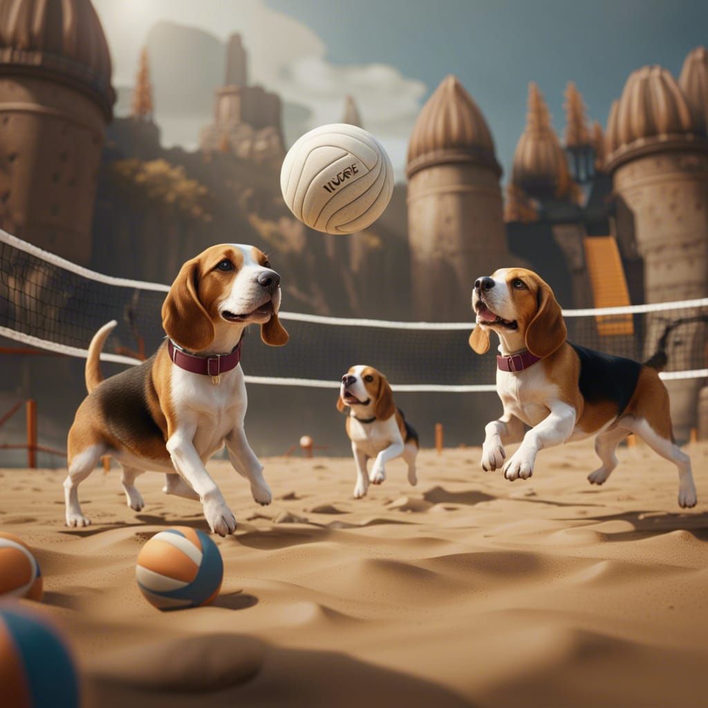 Beagles playing volleyball - AI Generated Artwork - NightCafe Creator
