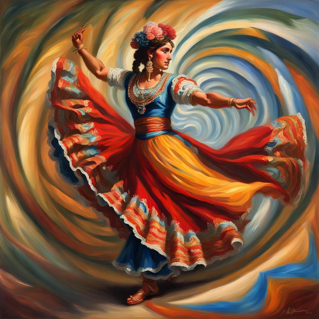 Spiraling gypsy dancer detailed painting hudson river school 8K ...