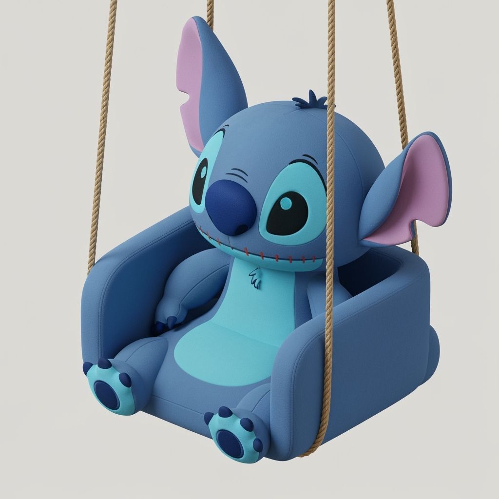 Isometric View of a Plush Stitch Swing Chair in 3D - AI Art
