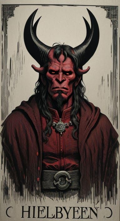 Hellboy as a 92-Year-Old in a Rough Woodcut Gustav... - AI Art