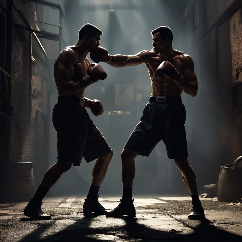 Shadow boxing - Boxers in a Gritty Urban Landscape, Highligh...