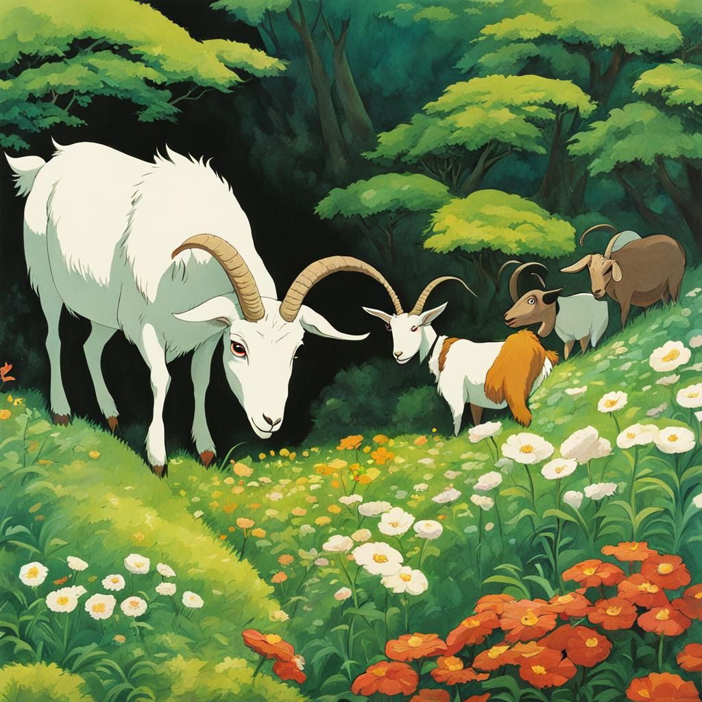 Greedy Goat illustration by Studio Ghibli - AI Generated Artwork ...
