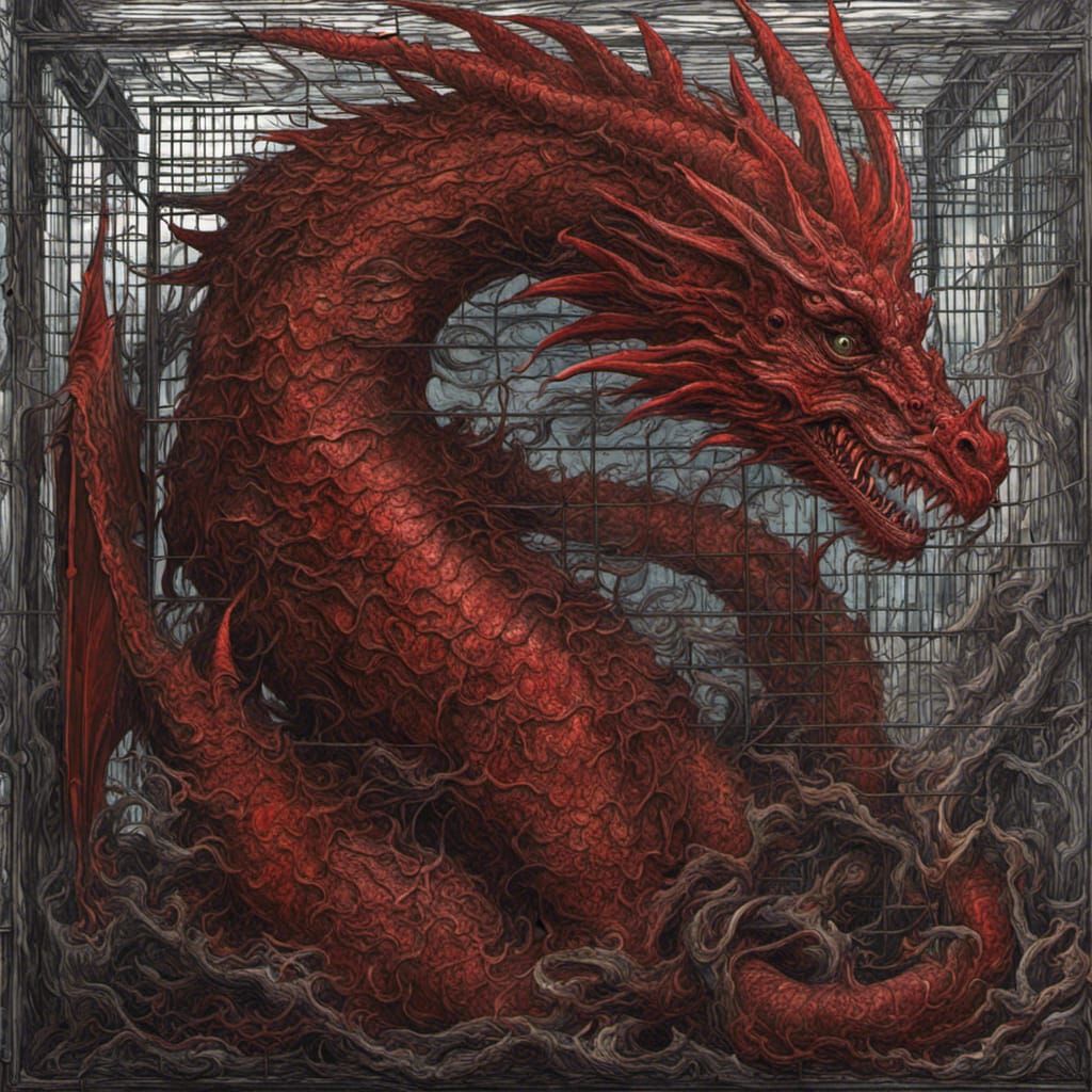 big red dragon in a cage, style of Ivan Albright - AI Generated Artwork ...