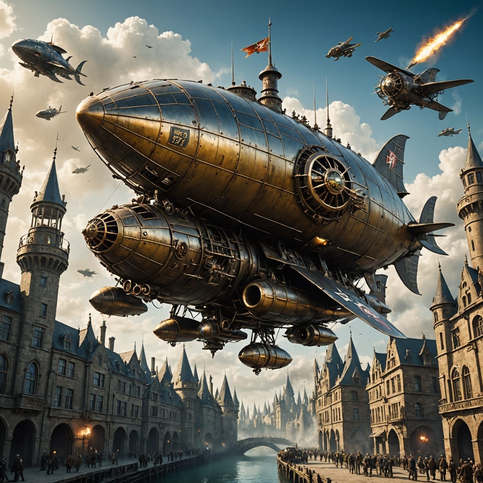 Steampunk Zeppelin in Futuristic Battle - AI Art