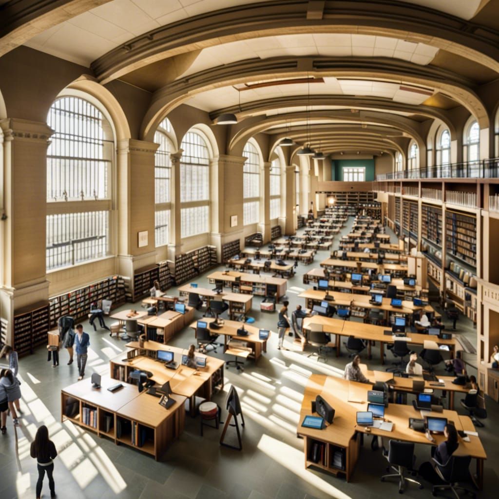 College library filled with students during midday - AI Generated ...