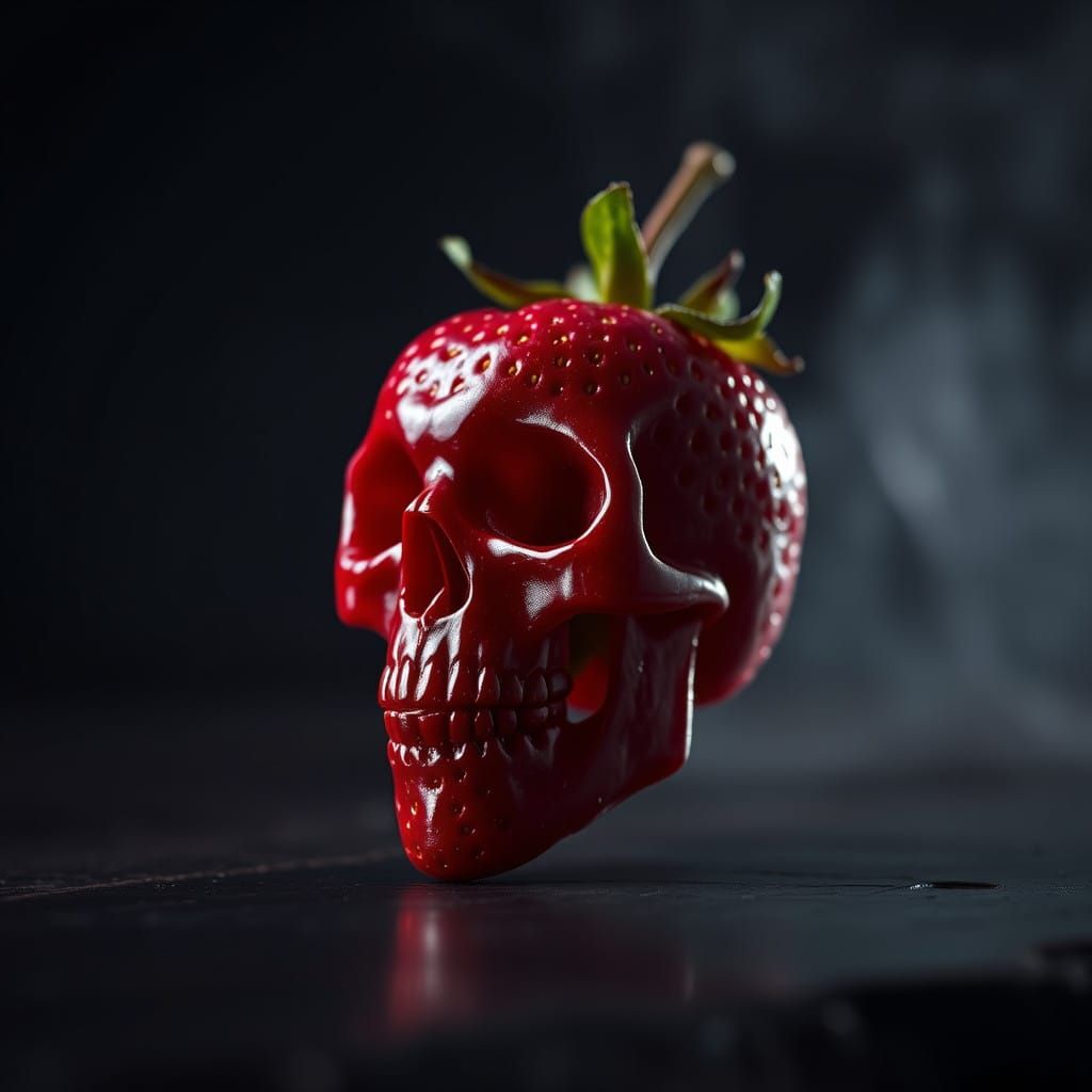 Strawberry Skull - Vibrant Strawberry Skull Sculpture in Hy...