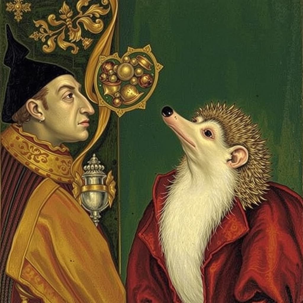 Hedgehog in a Calm Renaissance Landscape - AI Art
