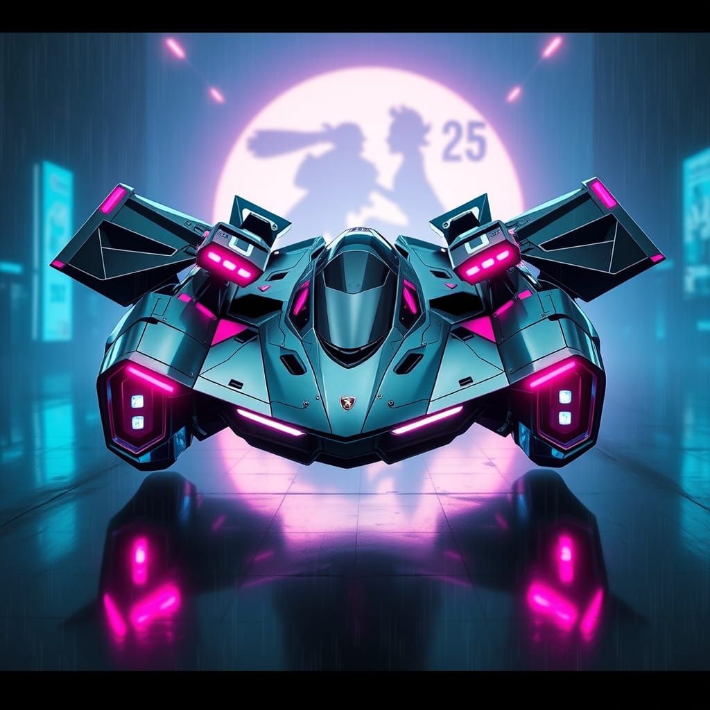 Futuristic Winged Spaceship Vehicle in Cyberpunk S... - AI Art