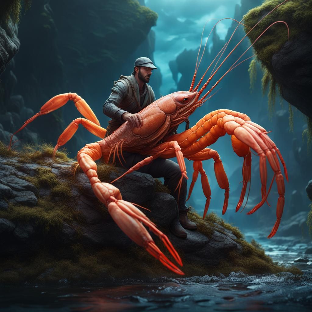 Man ridding a shrimp - AI Generated Artwork - NightCafe Creator