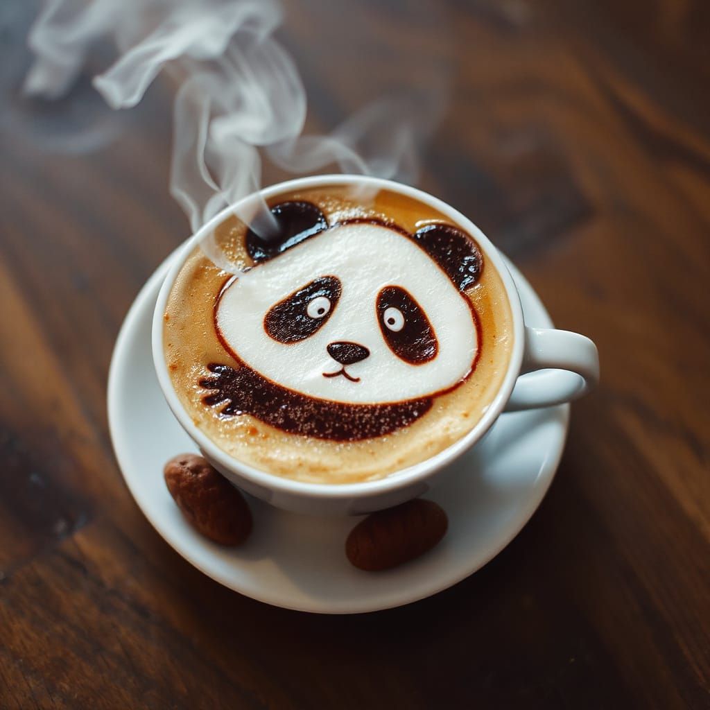 latte art, 3D panda, steam - 3D Panda Latte Art with Steam