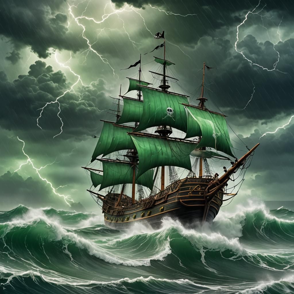 Pirate ship tossed in a storm - AI Generated Artwork - NightCafe Creator