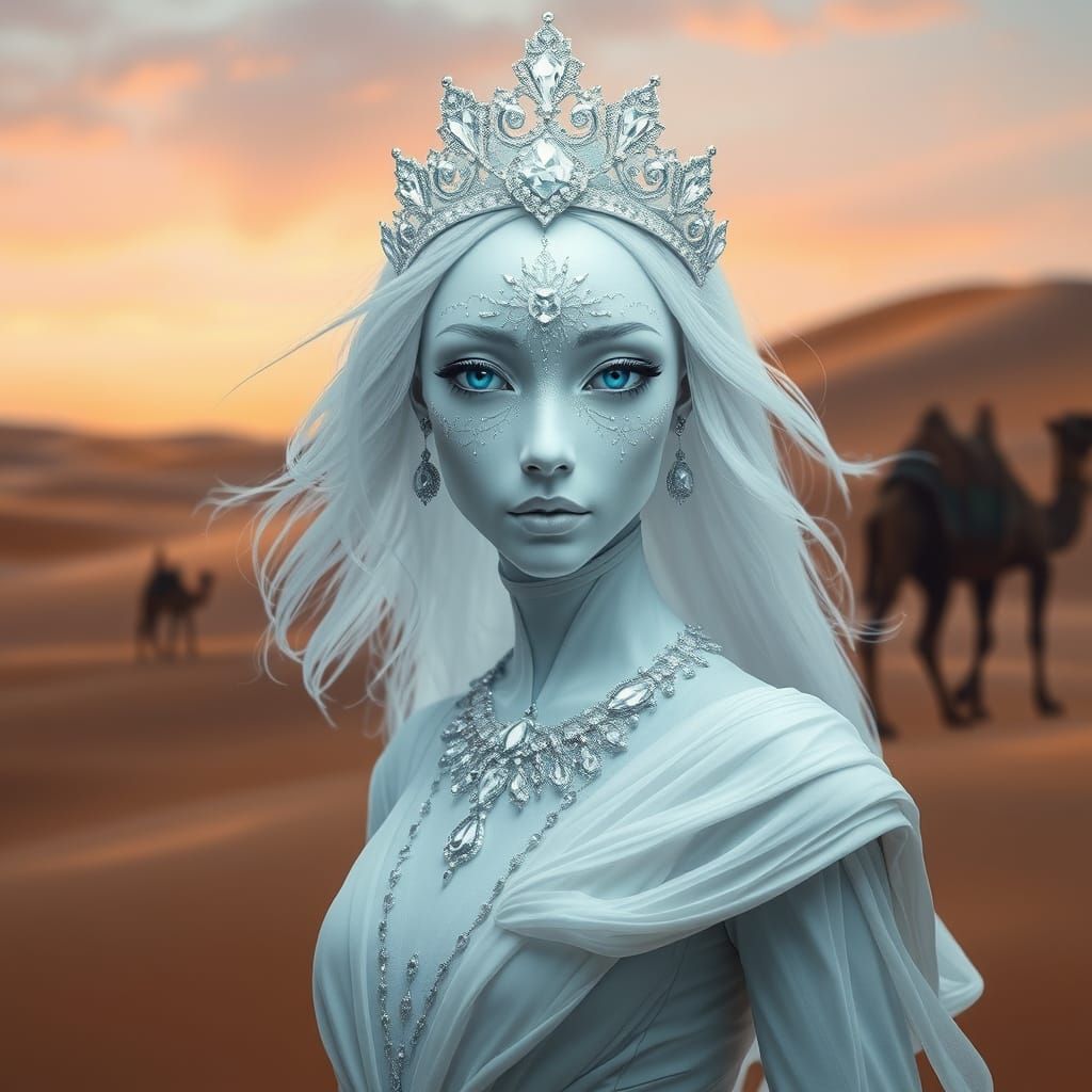 Ethereal Android Goddess in Icy Splendor - AI Art