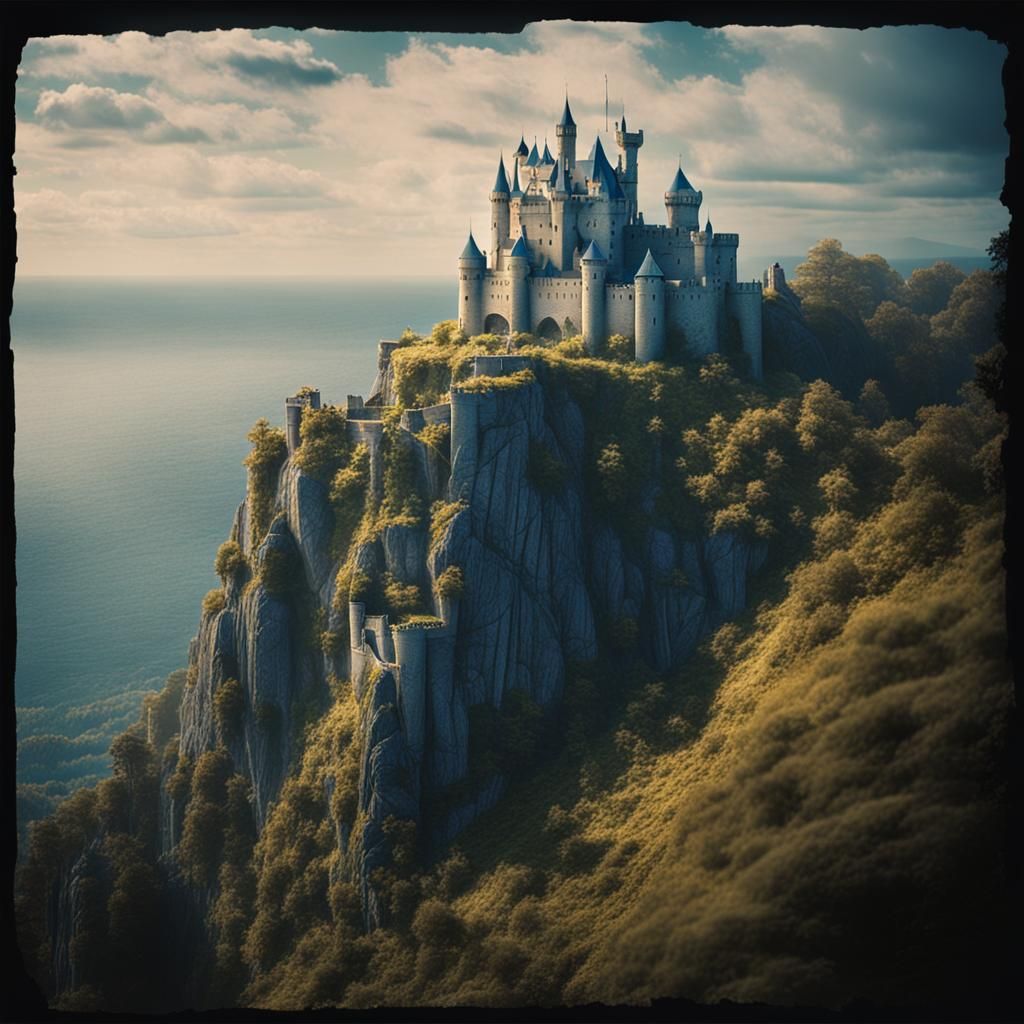 fantasy castle on edge of cliff, close to see, Narnia - AI Generated ...