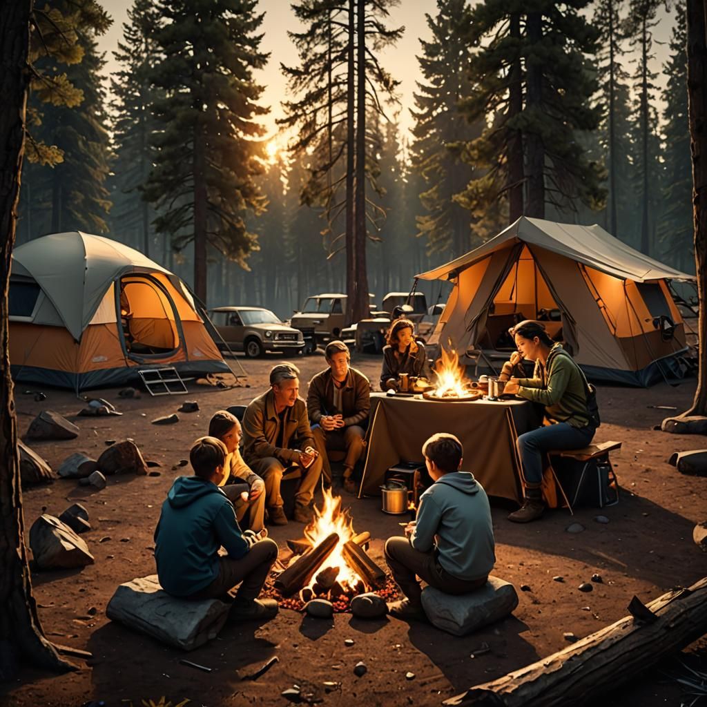 Campsite; Family Bonding and Togetherness - AI Generated Artwork - NightCafe Creator