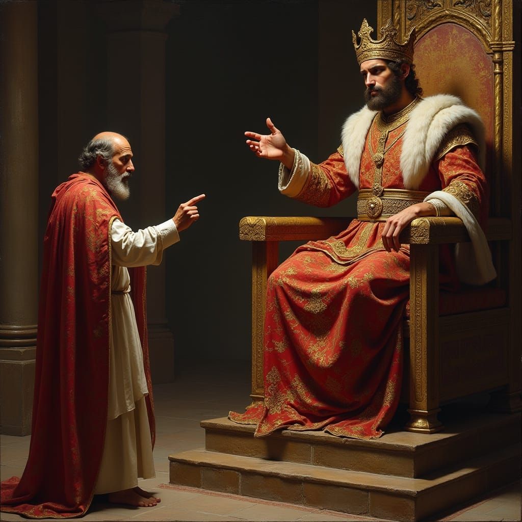 King David Condemned by Prophet Nathan in Regal Ba... - AI Art