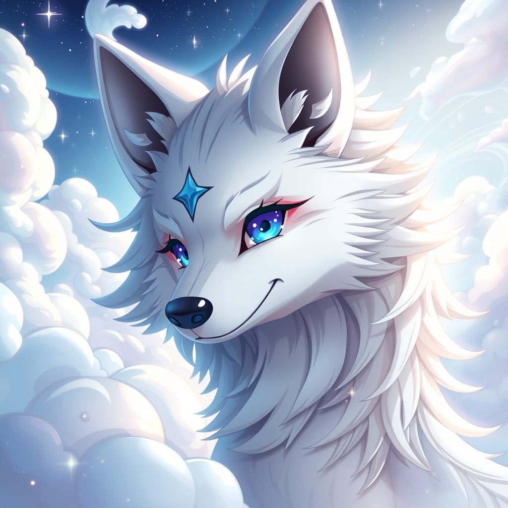 Wolf - Majestic Anime-Style Wolf in Whimsical Fantasy Enviro...