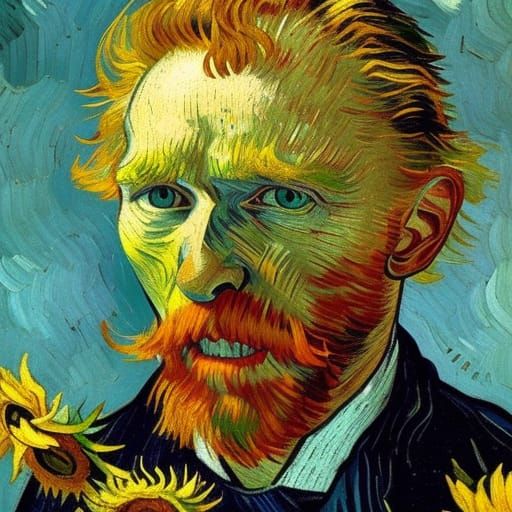 Vincent van Gogh painting in a field of sunflowers, crows fly by. - AI Generated Artwork ...
