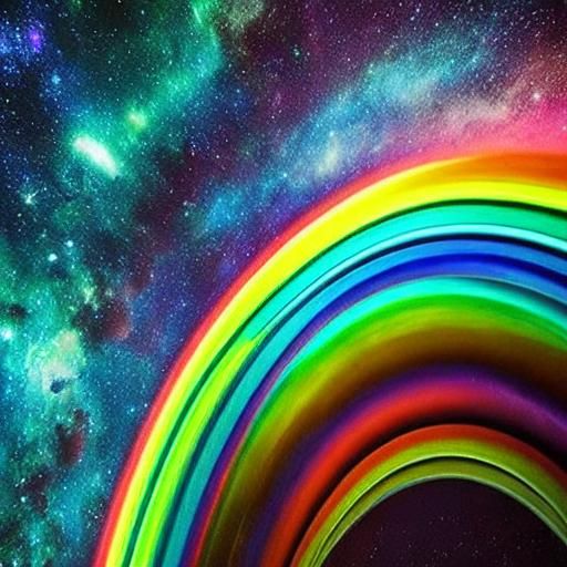 a rainbow in outer space, realistic, cosmic, atmospheric, ethereal ...